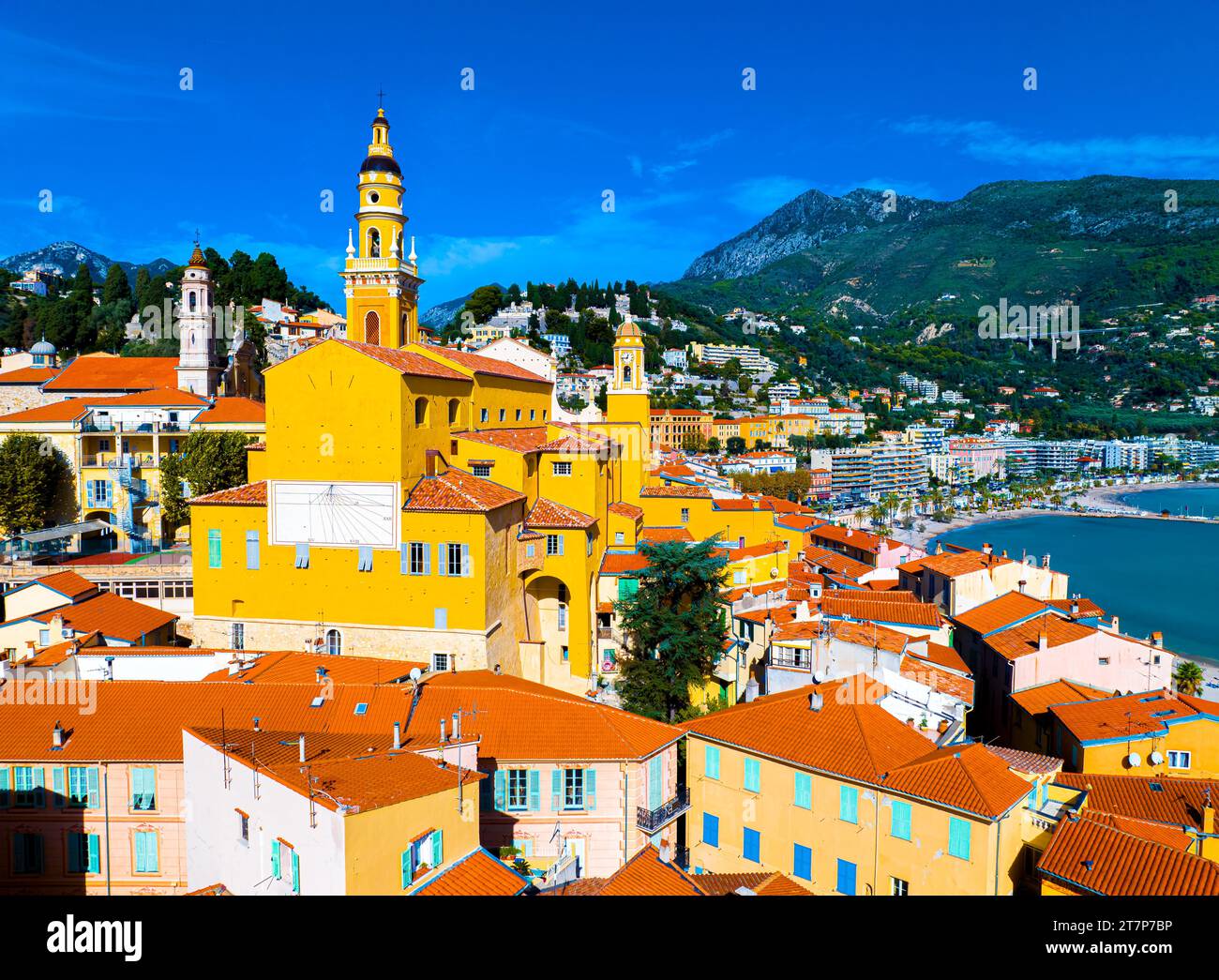 View of Menton, a town on the French Riviera in southeast France known ...