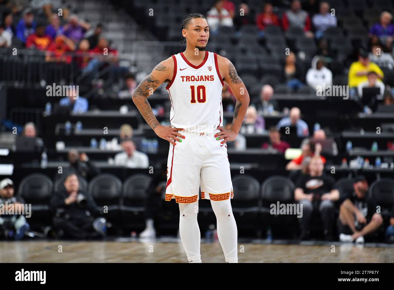 LAS VEGAS, NV - NOVEMBER 06: USC Trojans forward DJ Rodman (10) looks ...