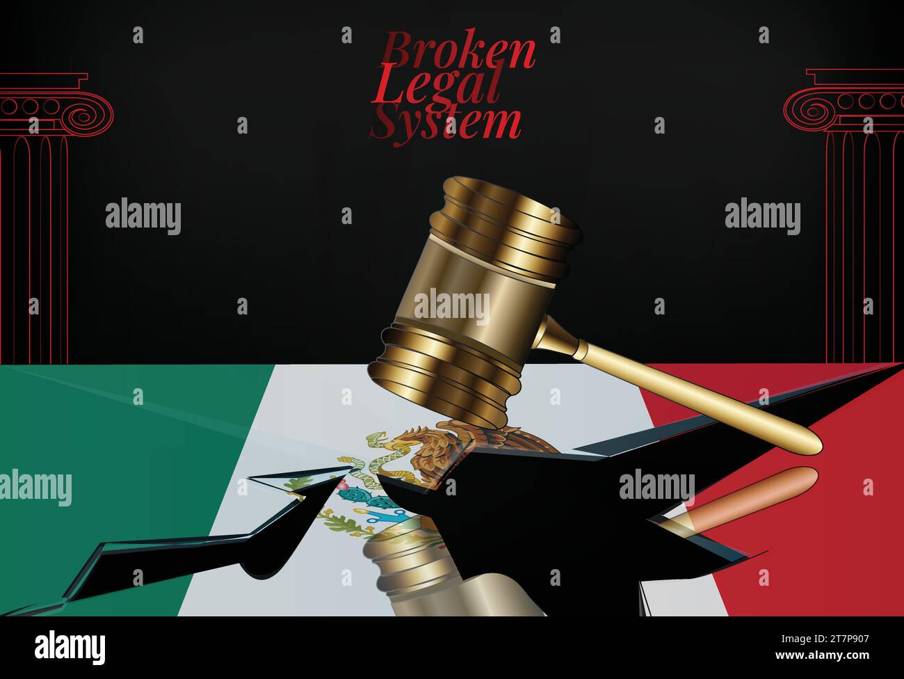 Mexico's broken legal system concept art.Flag of Mexico and a gavel ...