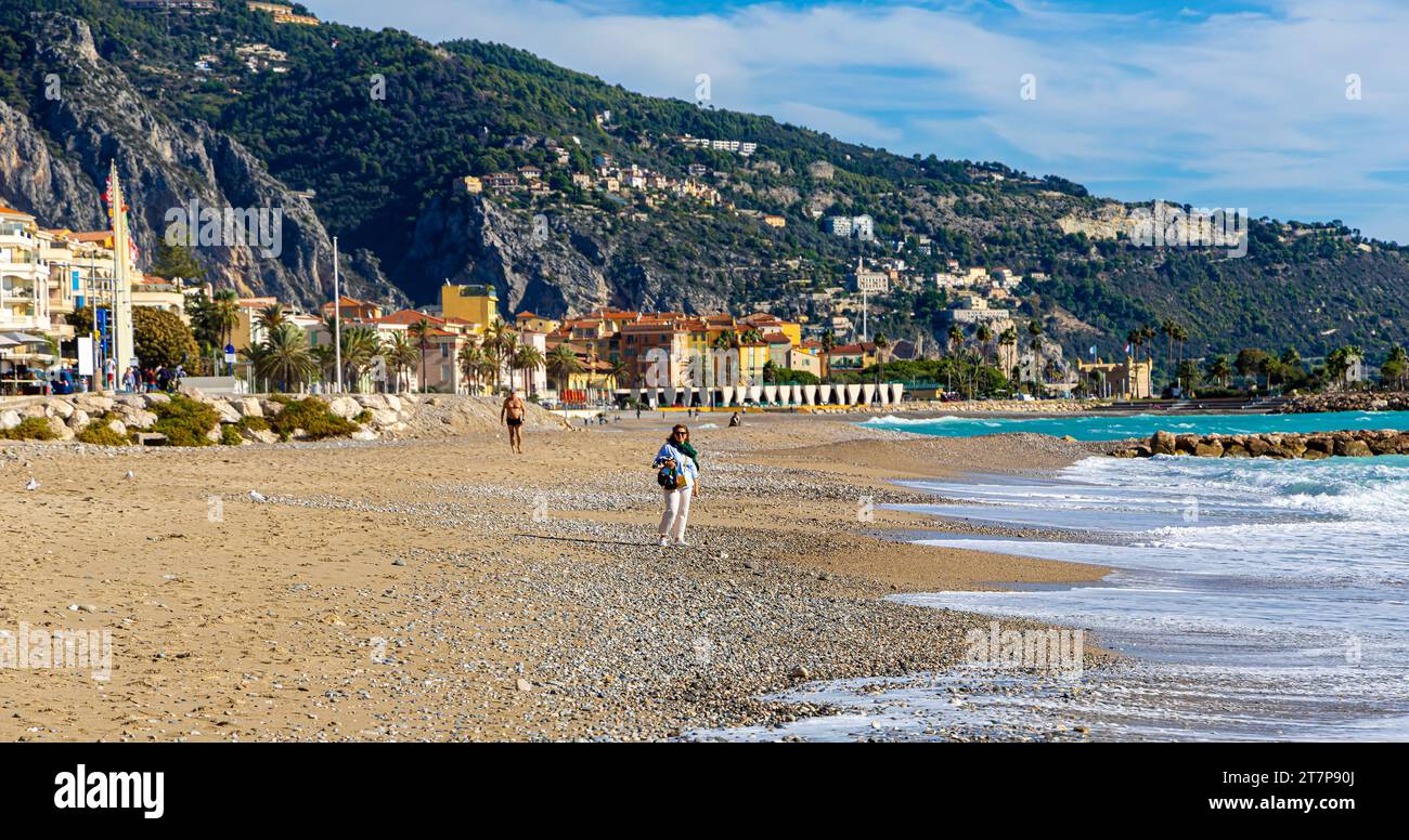 View of Menton, a town on the French Riviera in southeast France known ...