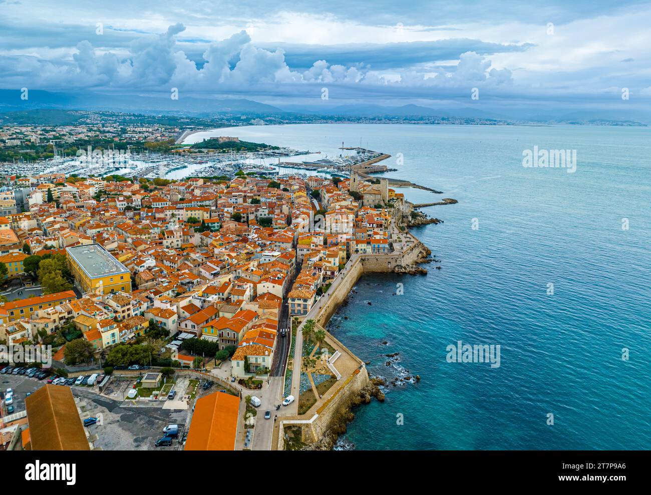 Aerial view of Antibes, a resort town between Cannes and Nice on the ...