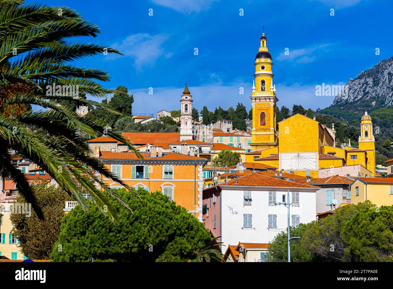 View of Menton, a town on the French Riviera in southeast France known ...