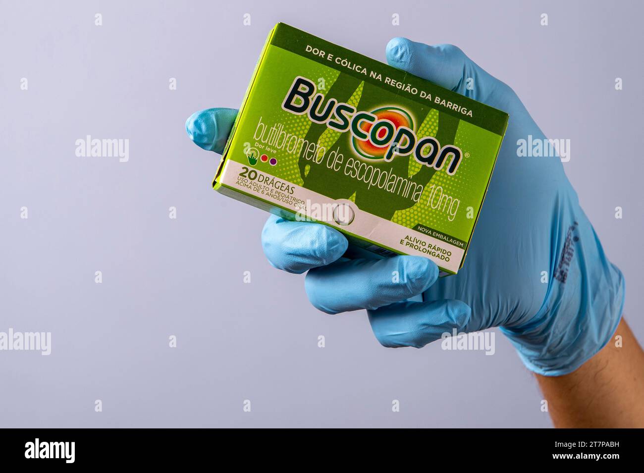 Rio, Brazil - January 27, 2023, hand with protective rubber glove ...