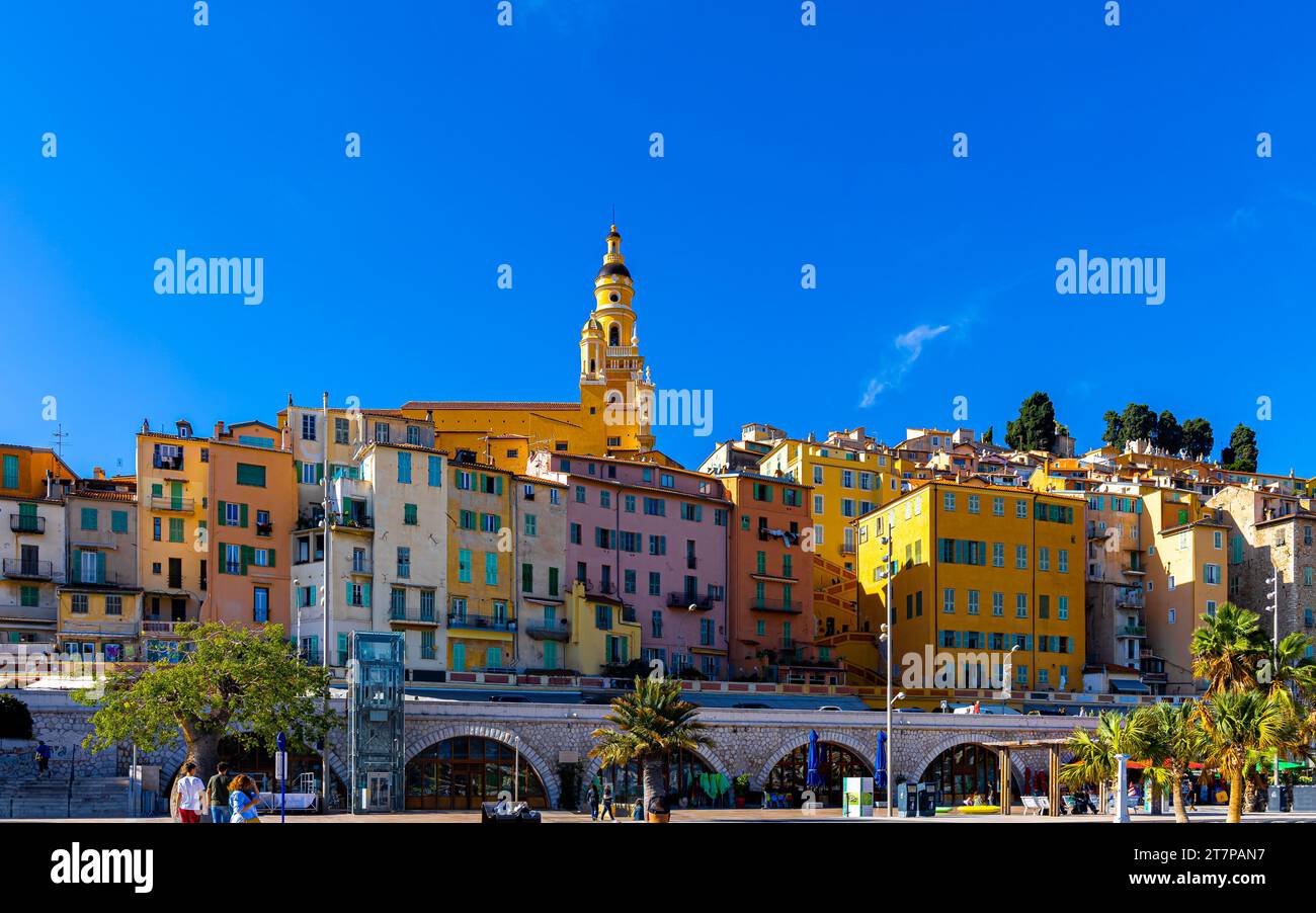 View of Menton, a town on the French Riviera in southeast France known ...