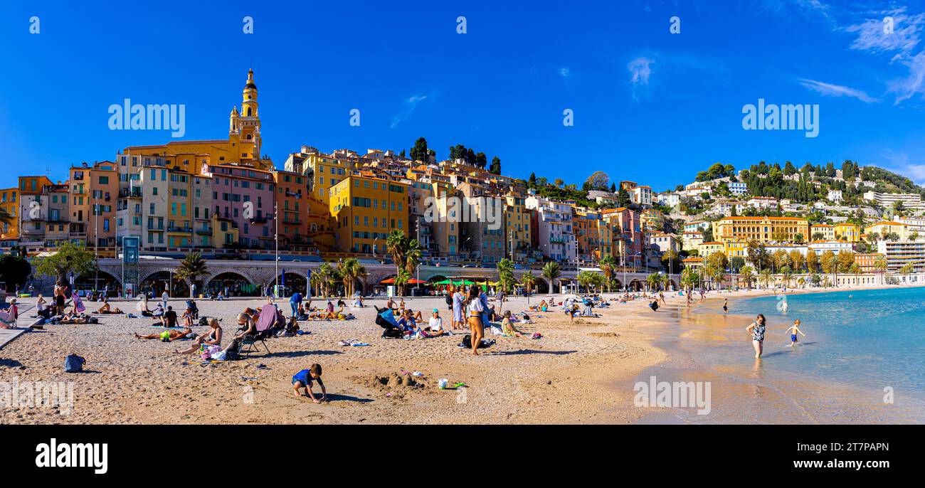 View of Menton, a town on the French Riviera in southeast France known ...