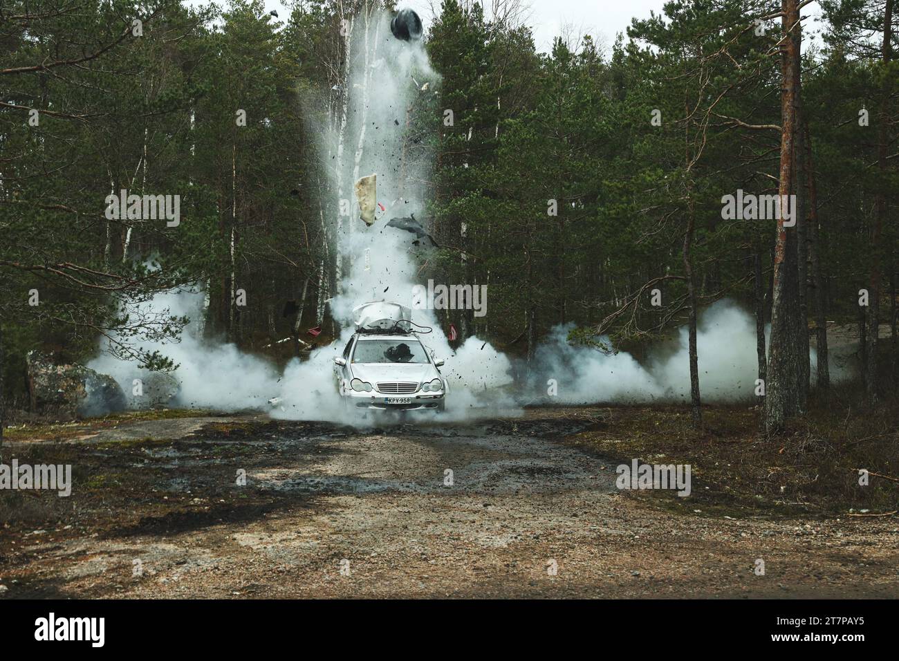 A vehicle explodes during an explosive ordnance disposal (EOD) live ...