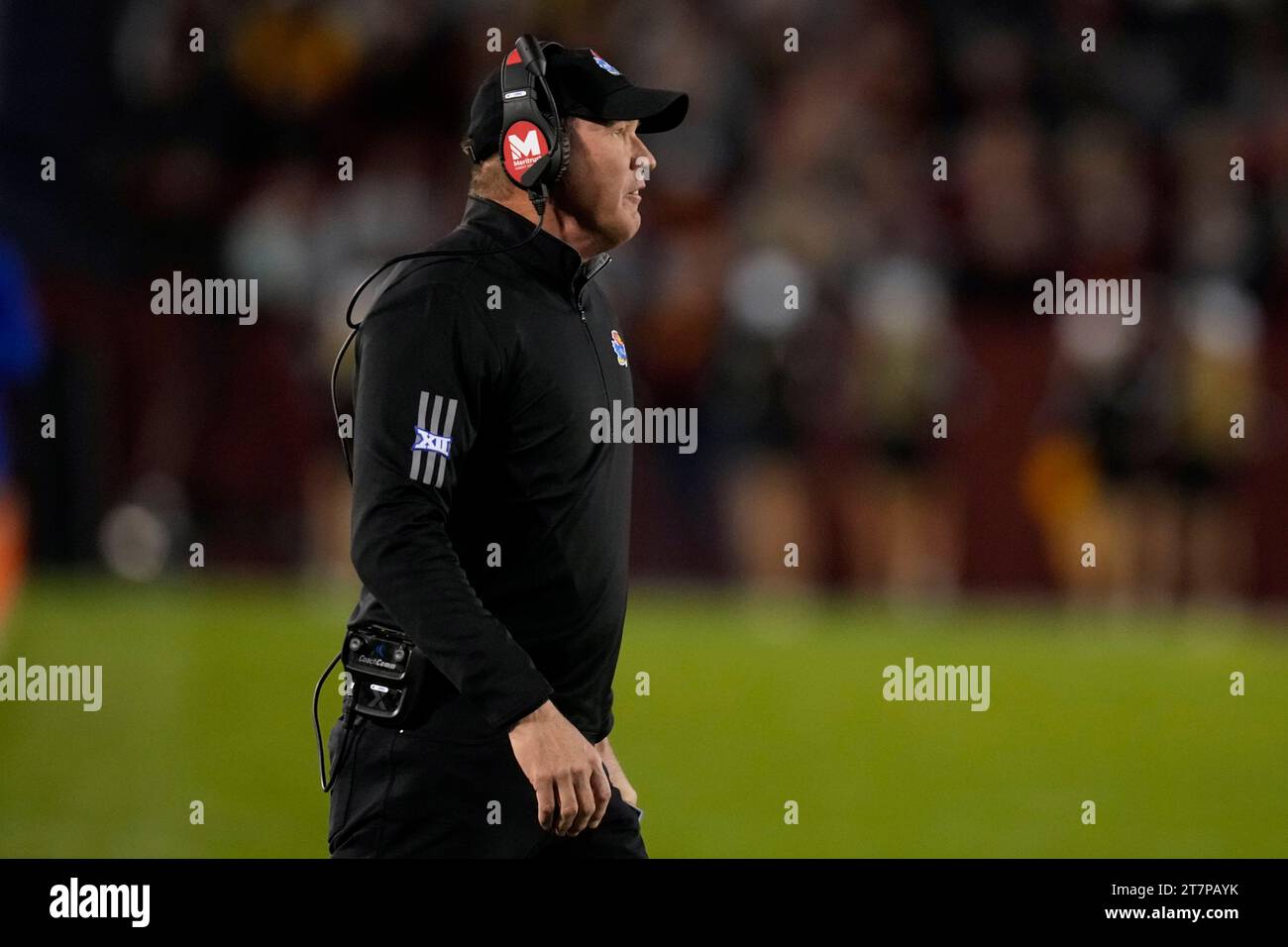 Kansas head coach Lance Leipold watches from the sideline during the ...