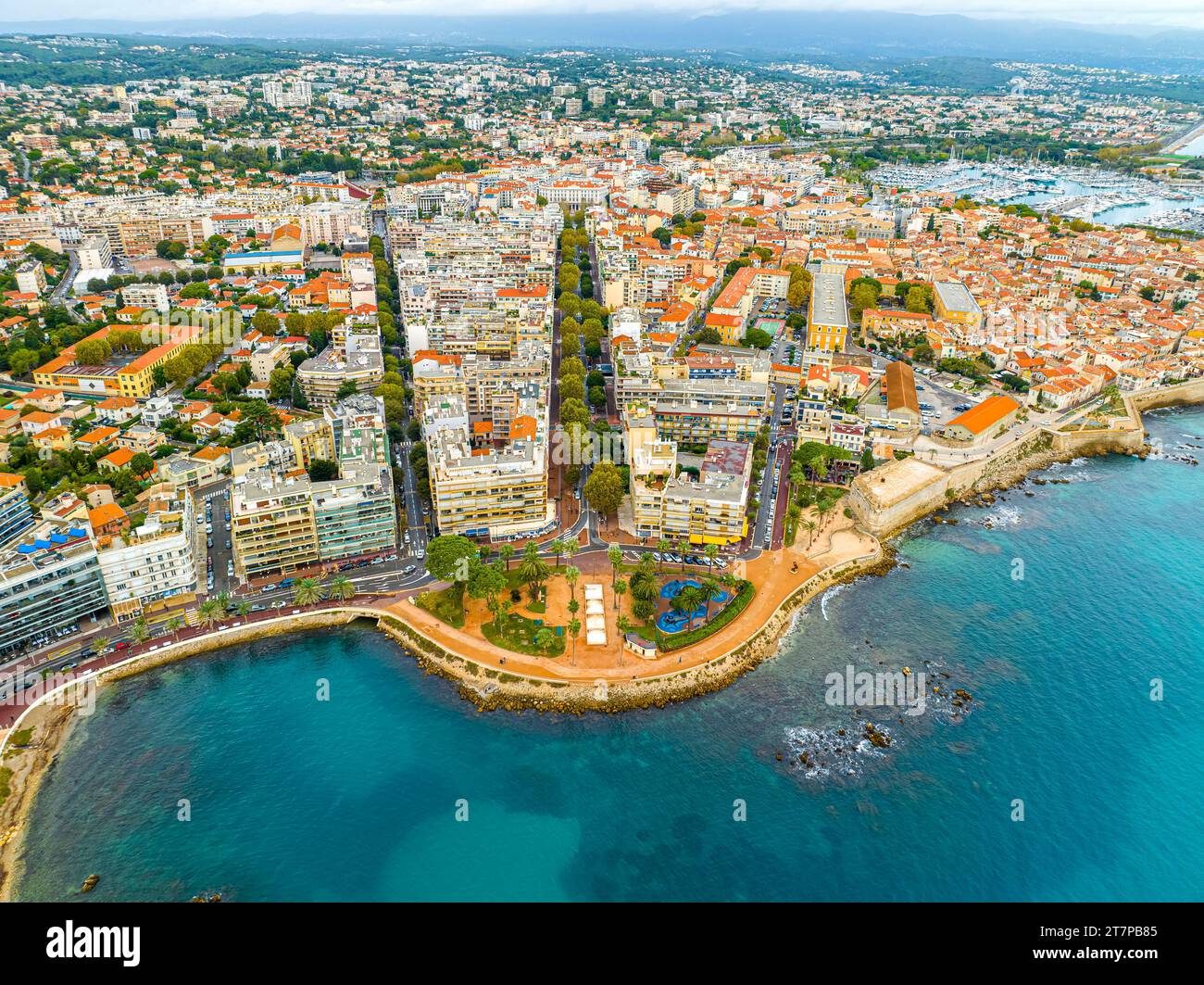 Aerial view of Antibes, a resort town between Cannes and Nice on the ...