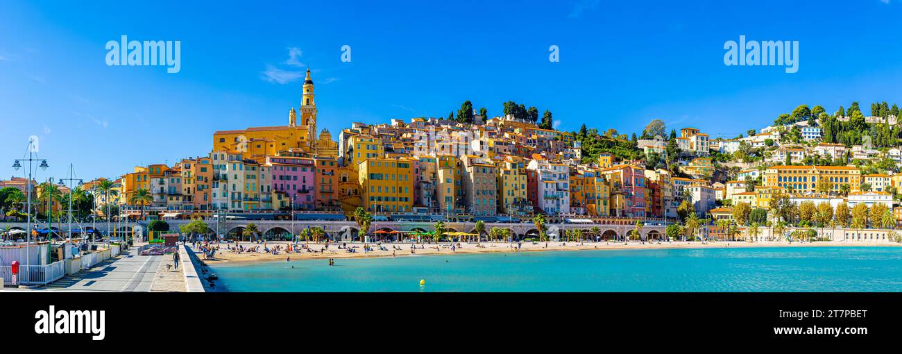 View of Menton, a town on the French Riviera in southeast France known ...