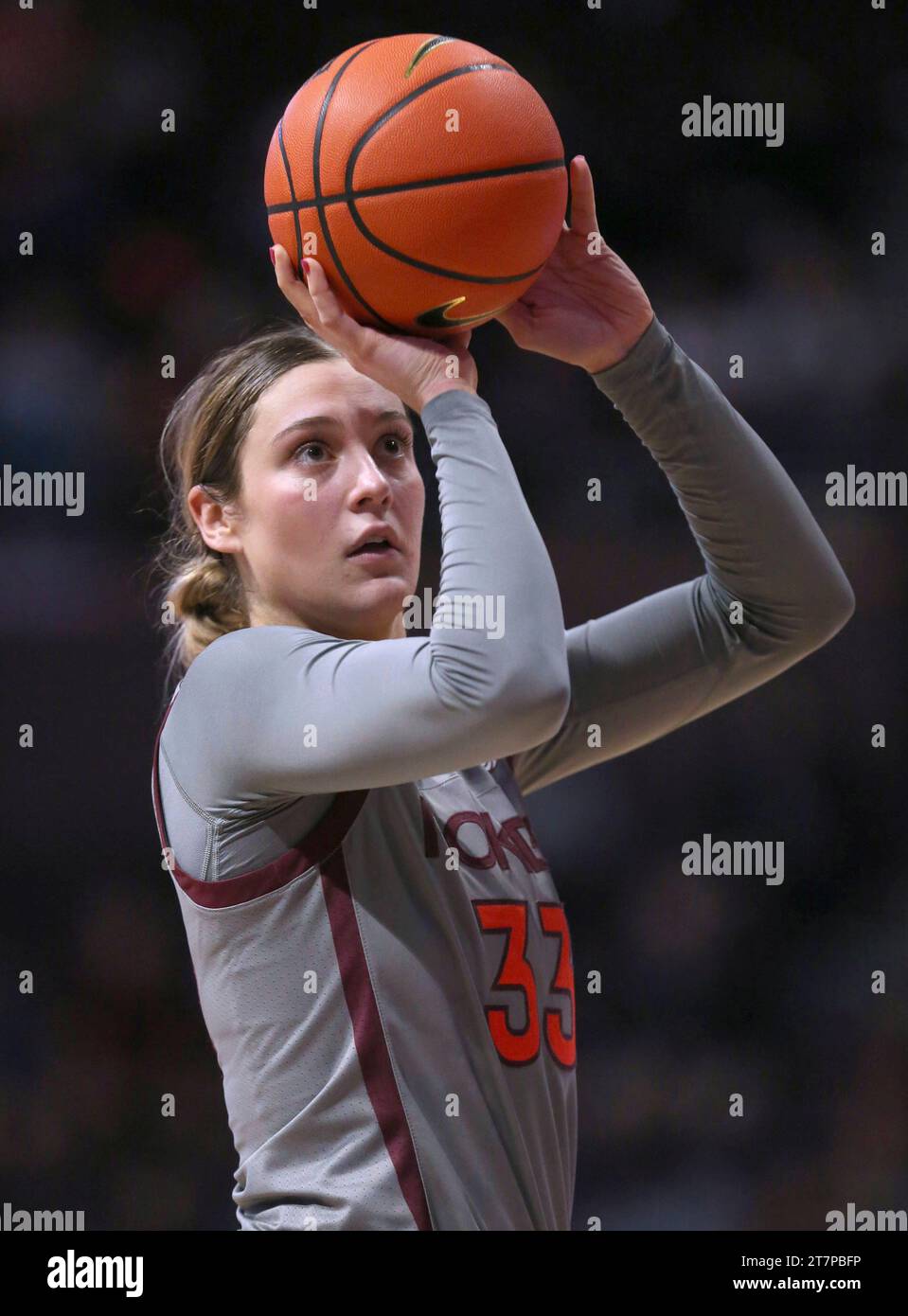 Virginia Tech's Elizabeth Kitley (33) shoots a free throw against ...