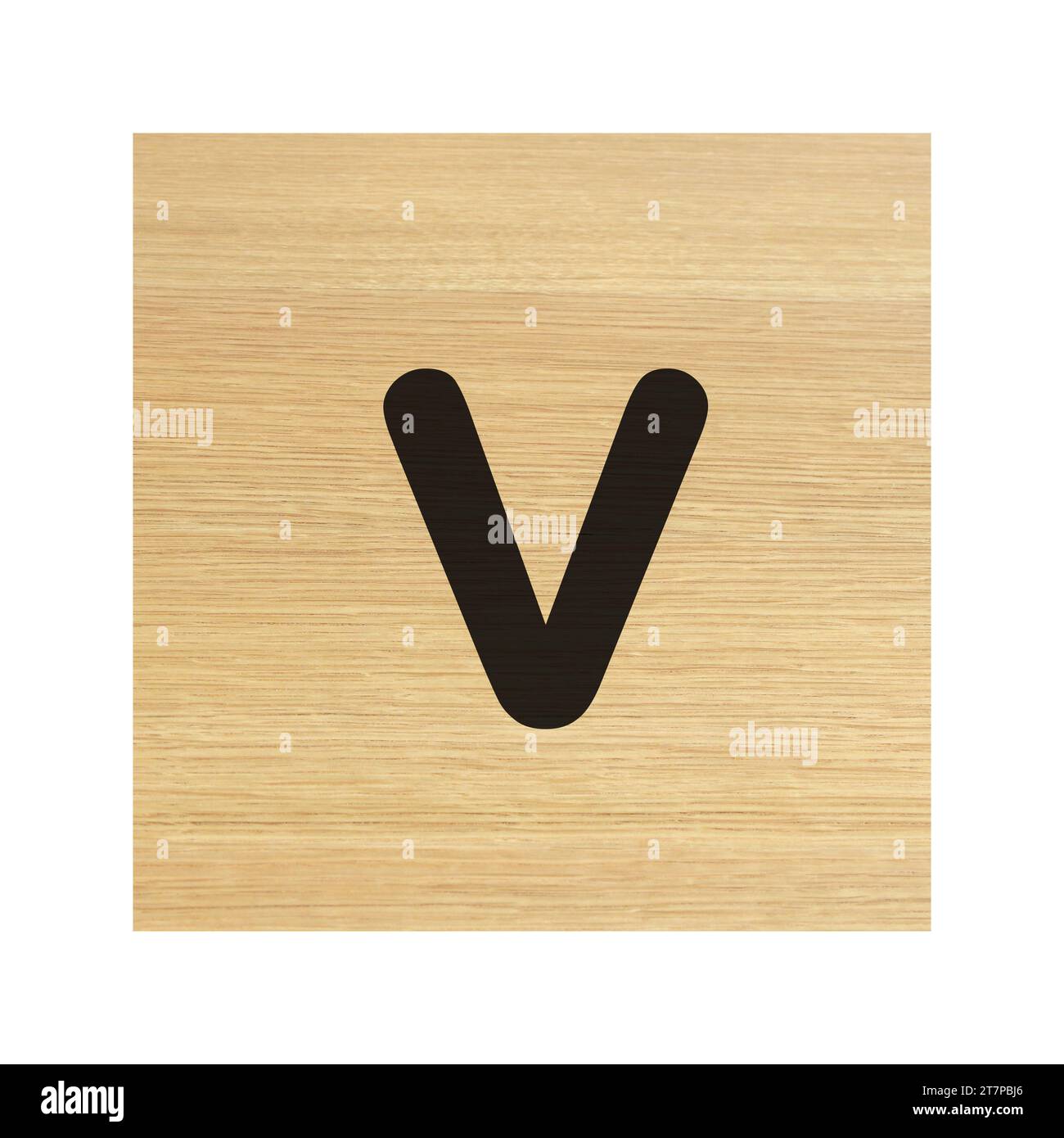small v wood block on white with clipping path Stock Photo - Alamy