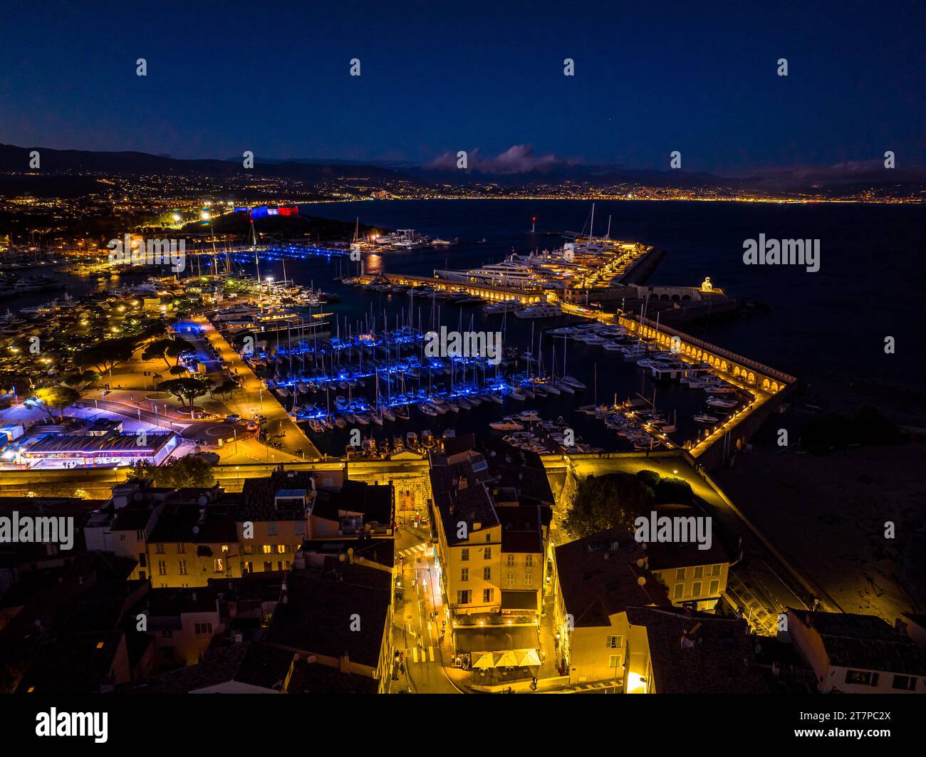 Sunset view of Antibes, a resort town between Cannes and Nice on the ...