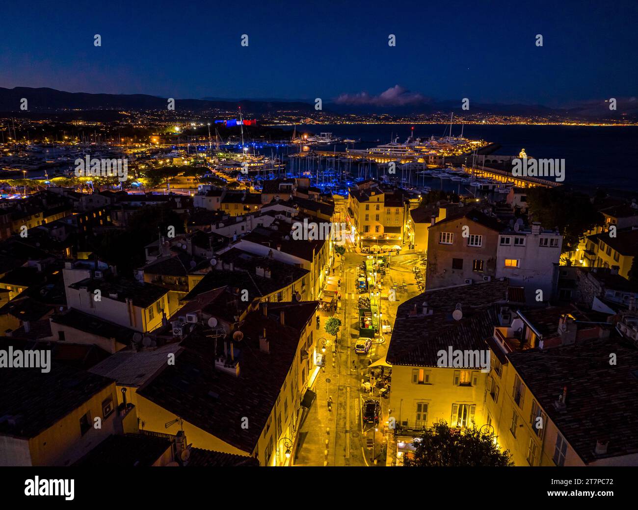 Sunset view of Antibes, a resort town between Cannes and Nice on the ...