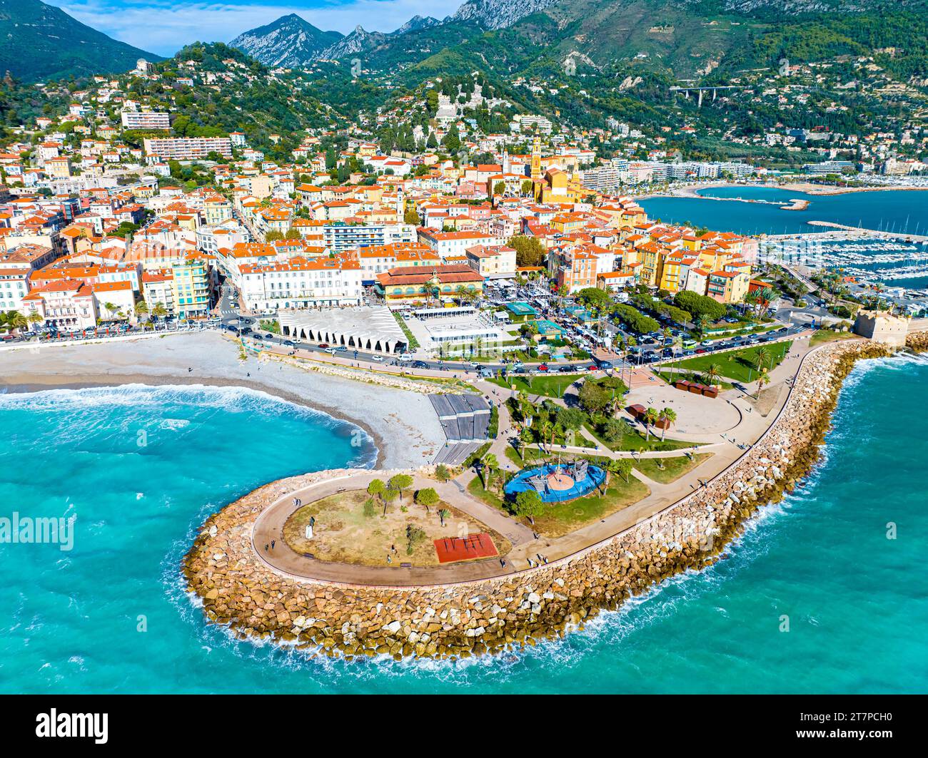 View of Menton, a town on the French Riviera in southeast France known ...