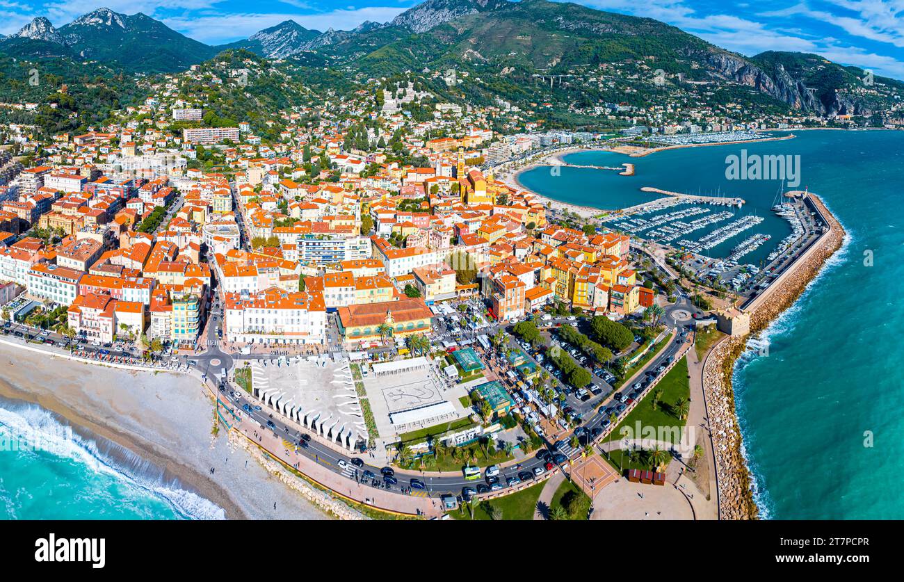 View of Menton, a town on the French Riviera in southeast France known ...