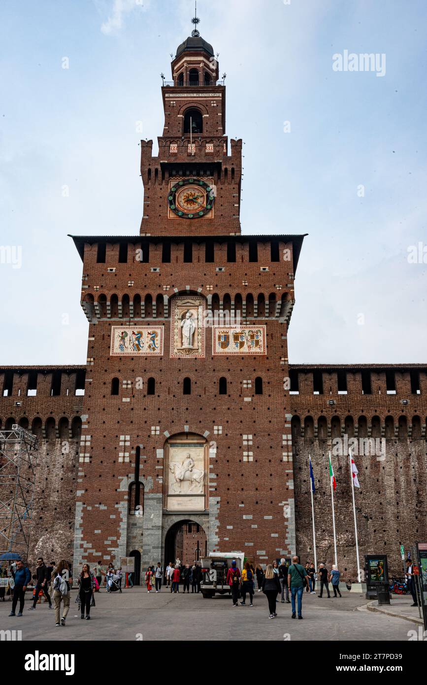 The clock tower of the Sforza castle, Milan Italy Stock Photo - Alamy