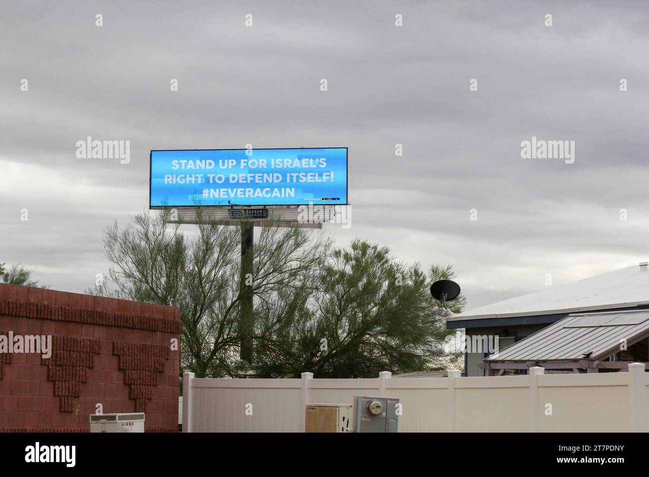 A rotating, digital billboard displaying a message of support for ...