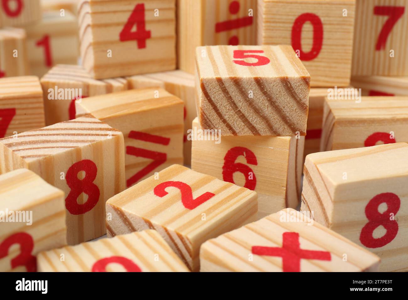 Wooden cubes with numbers and mathematical symbols, closeup Stock Photo ...
