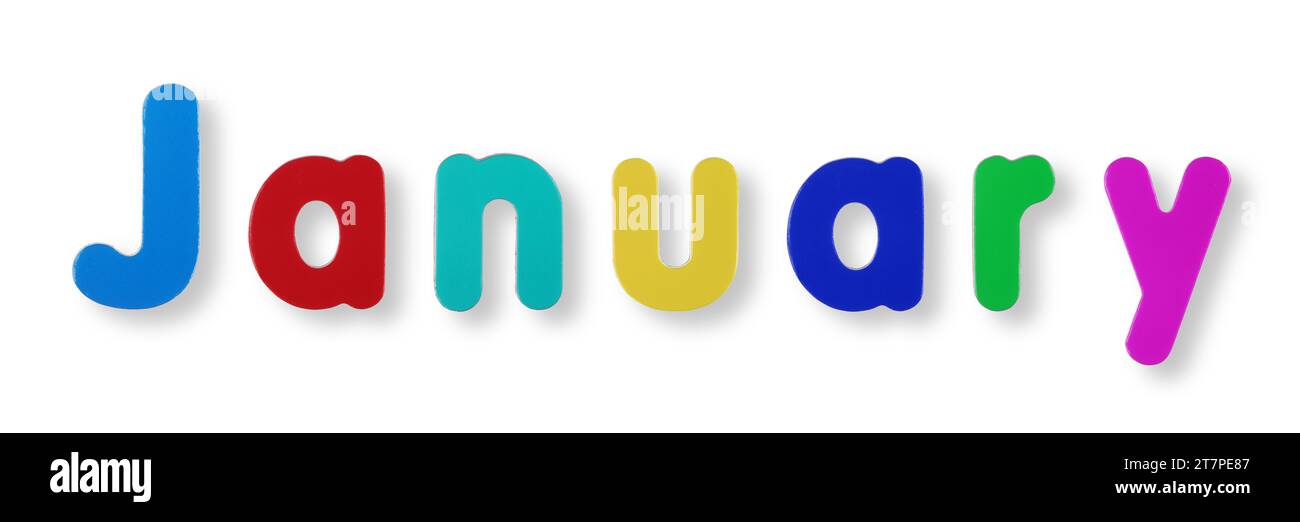 January word in coloured magnetic letters with clipping Stock Photo - Alamy