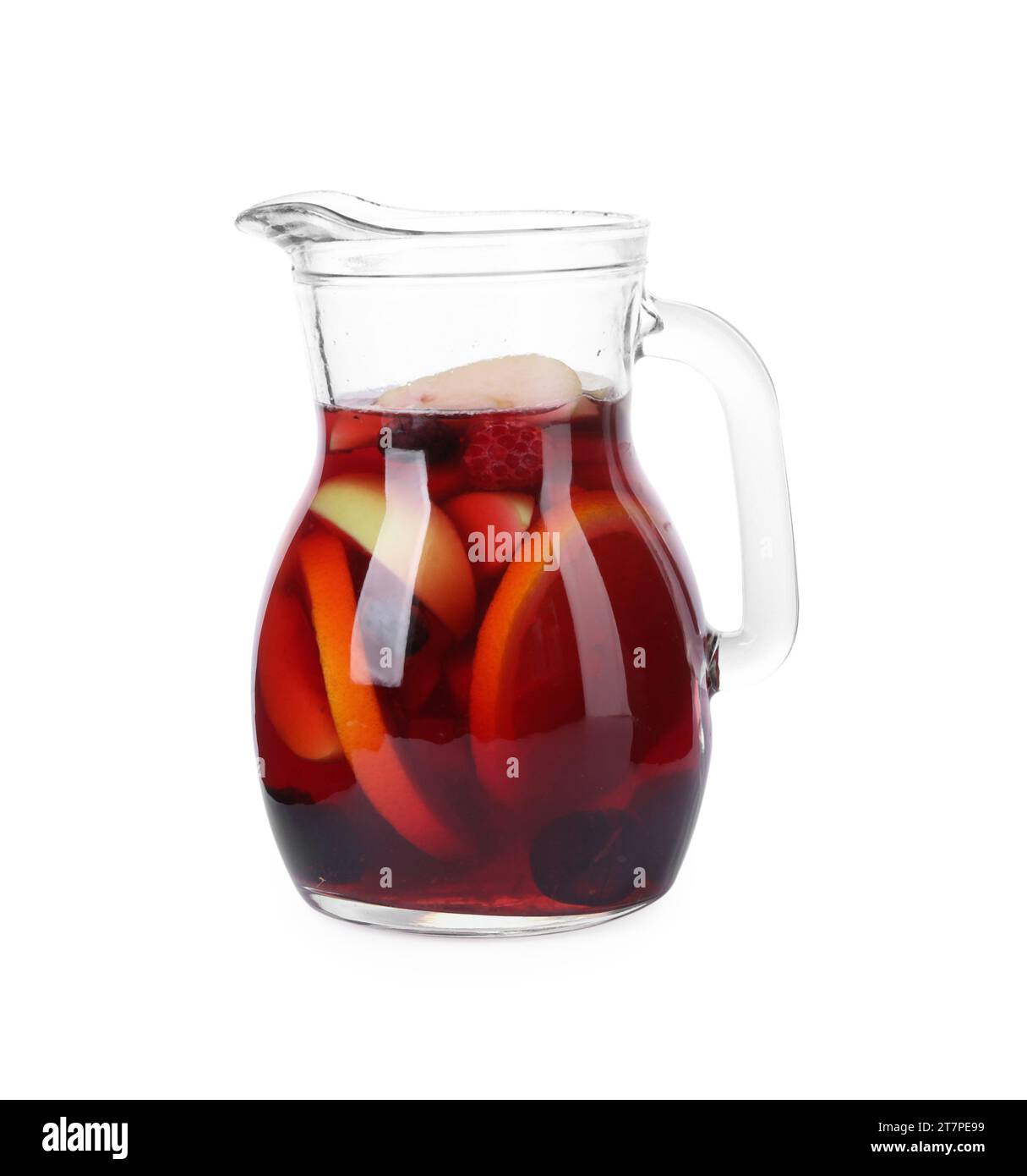 Glass jug of delicious sangria isolated on white Stock Photo - Alamy