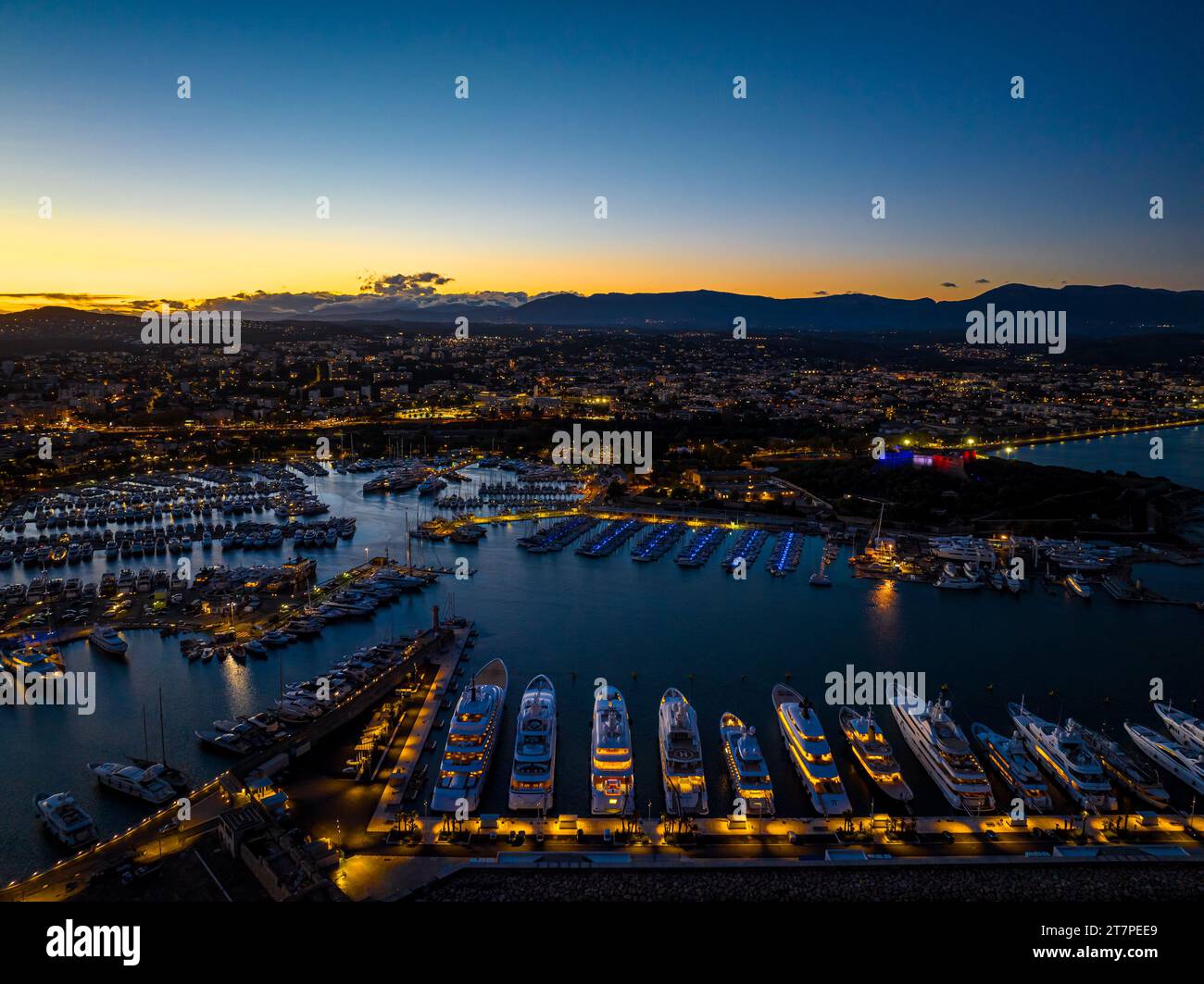Sunset view of Antibes, a resort town between Cannes and Nice on the ...