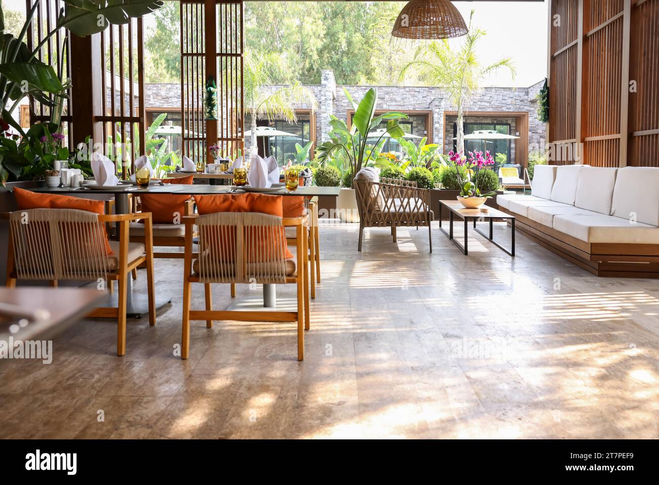 Cozy cafeteria with stylish furniture. Interior design Stock Photo - Alamy