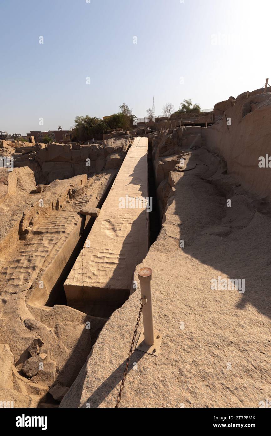 Giant unfinished obelisk being carved out of stone in ancient Egyptian ...
