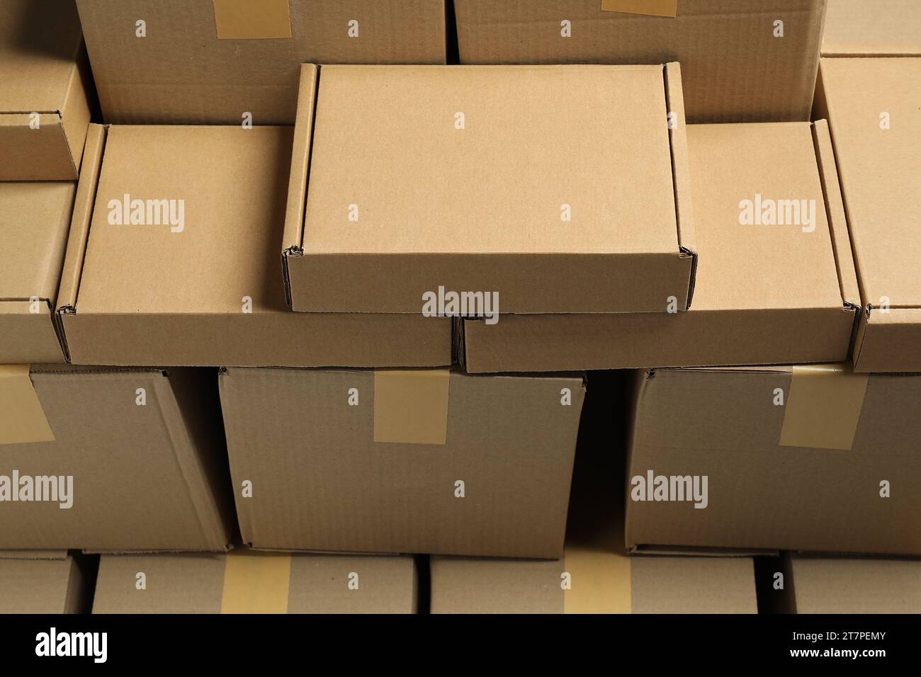 Many cardboard boxes as background, above view. Packaging goods Stock ...