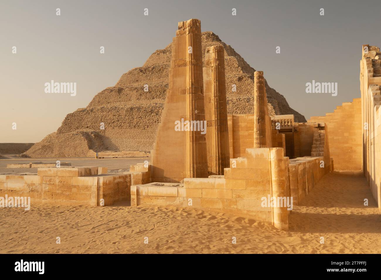 Ruins of the ancient Saqqara step pyramid which is an archeological ...