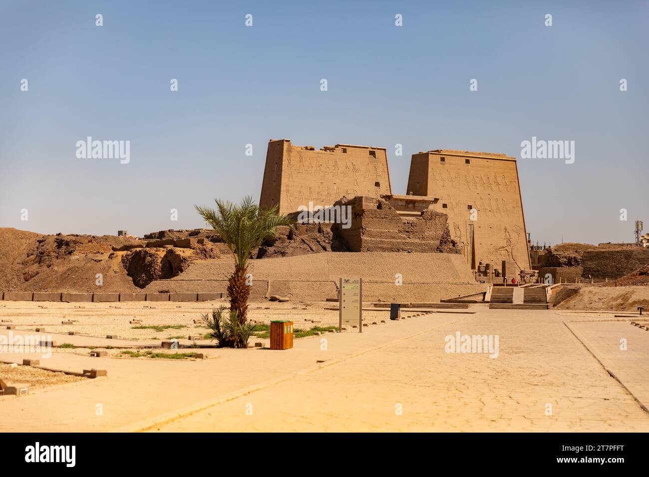 Ruins of the giant temple walls and columns of the ancient Edfu temple ...