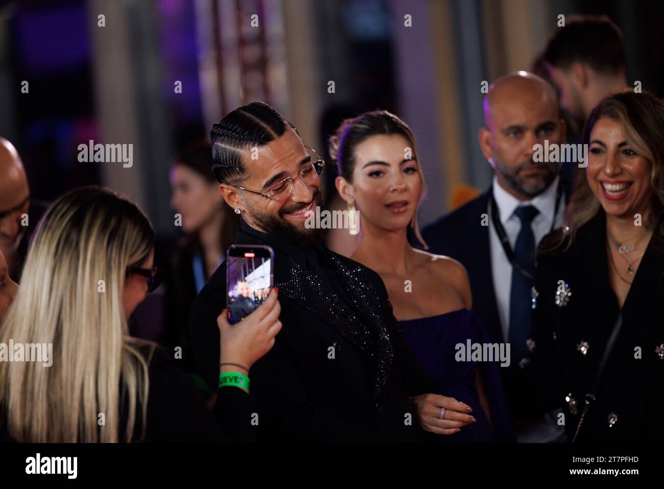 Maluma arrives at the 24th annual Latin Grammy Awards in Seville, Spain ...
