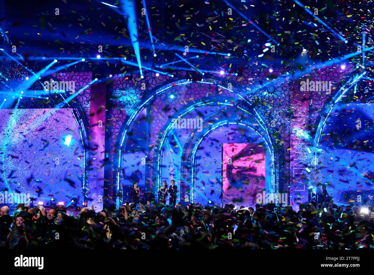 Confetti rains down on the audience at the conclusion of the 24th ...