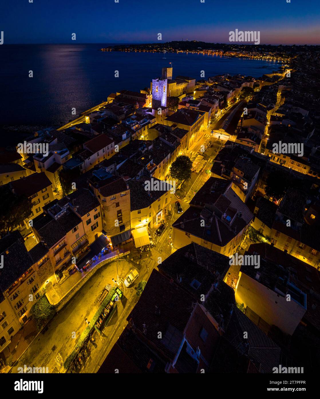 Sunset view of Antibes, a resort town between Cannes and Nice on the ...