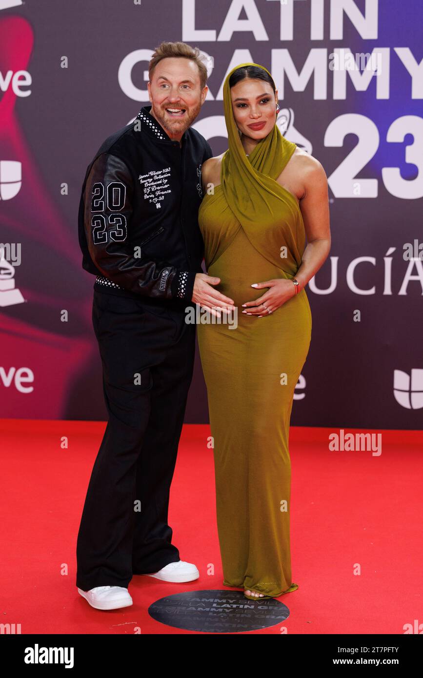 David Guetta, left, and Jessica Ledon arrive at the 24th annual Latin ...