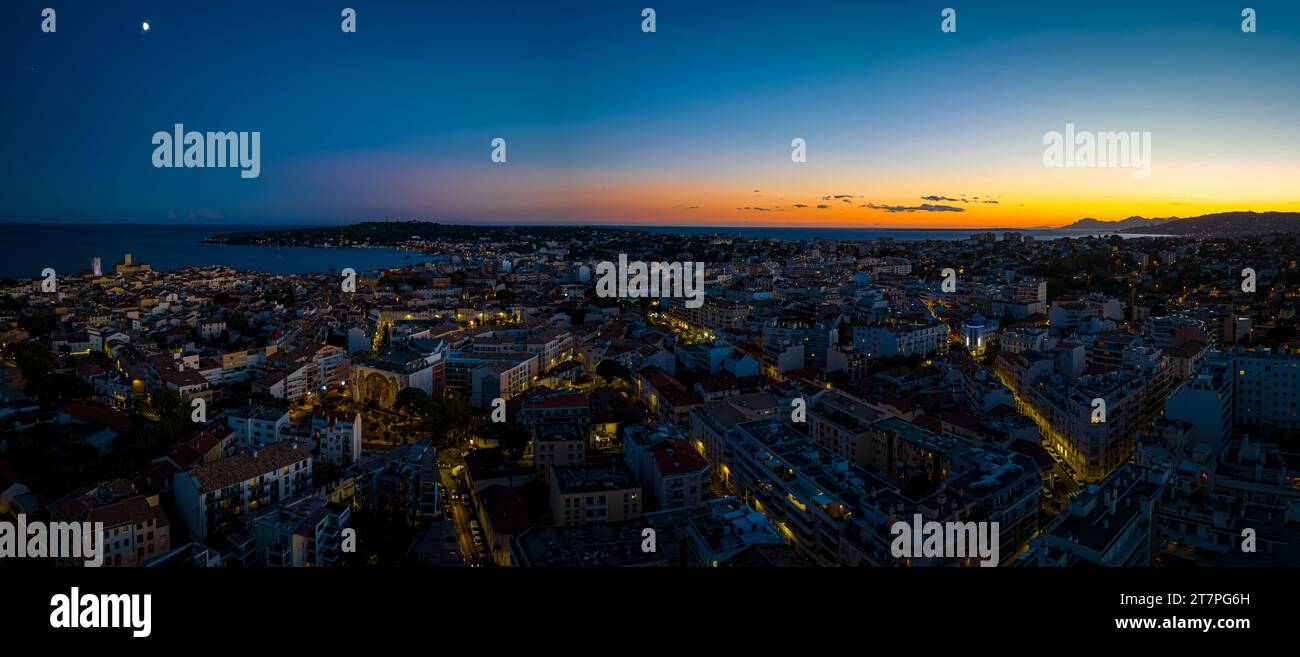 Sunset view of Antibes, a resort town between Cannes and Nice on the ...