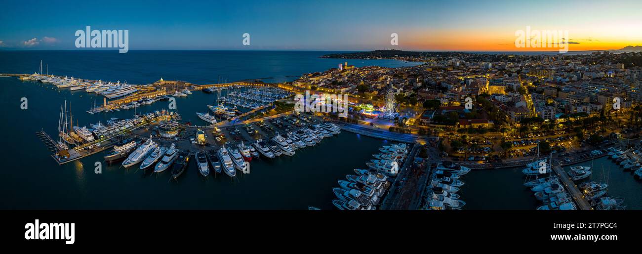 Sunset view of Antibes, a resort town between Cannes and Nice on the ...