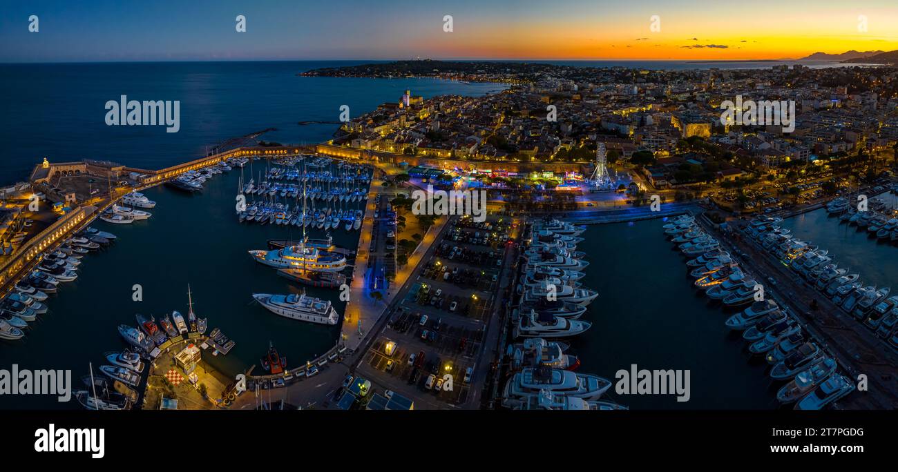 Sunset view of Antibes, a resort town between Cannes and Nice on the ...
