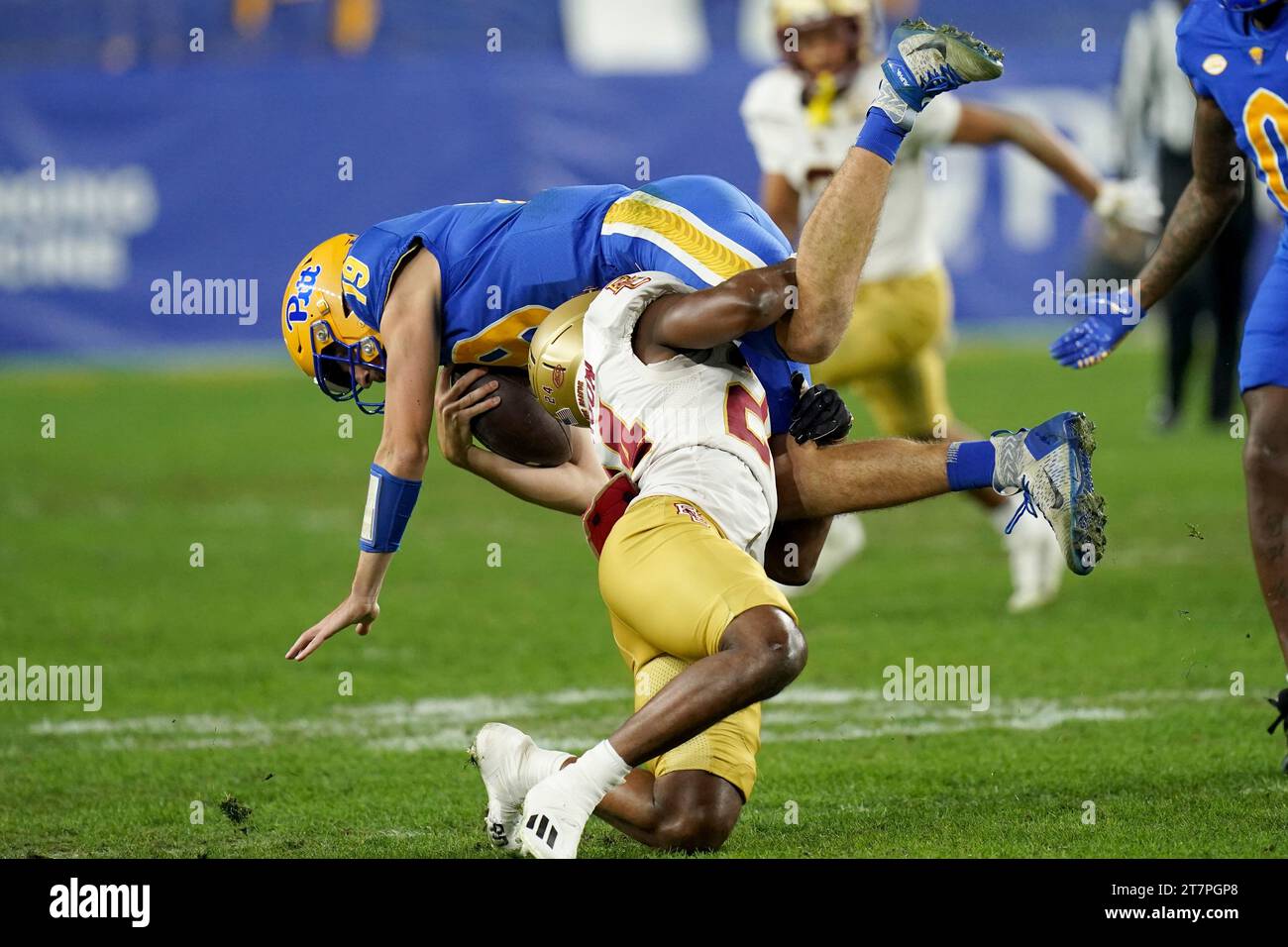 Pittsburgh quarterback Nate Yarnell (19) carries for a first down as he ...