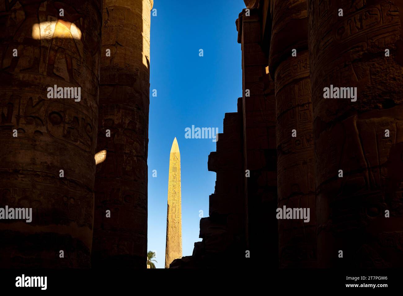Giant obelisk in the ancient ruins of Karnak Temple complex in the ...