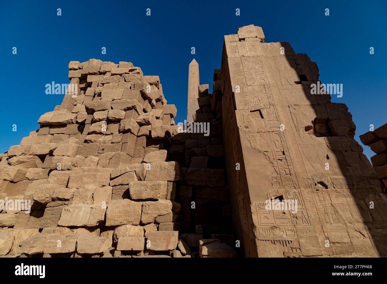 Giant obelisk in the ancient ruins of Karnak Temple complex in the ...