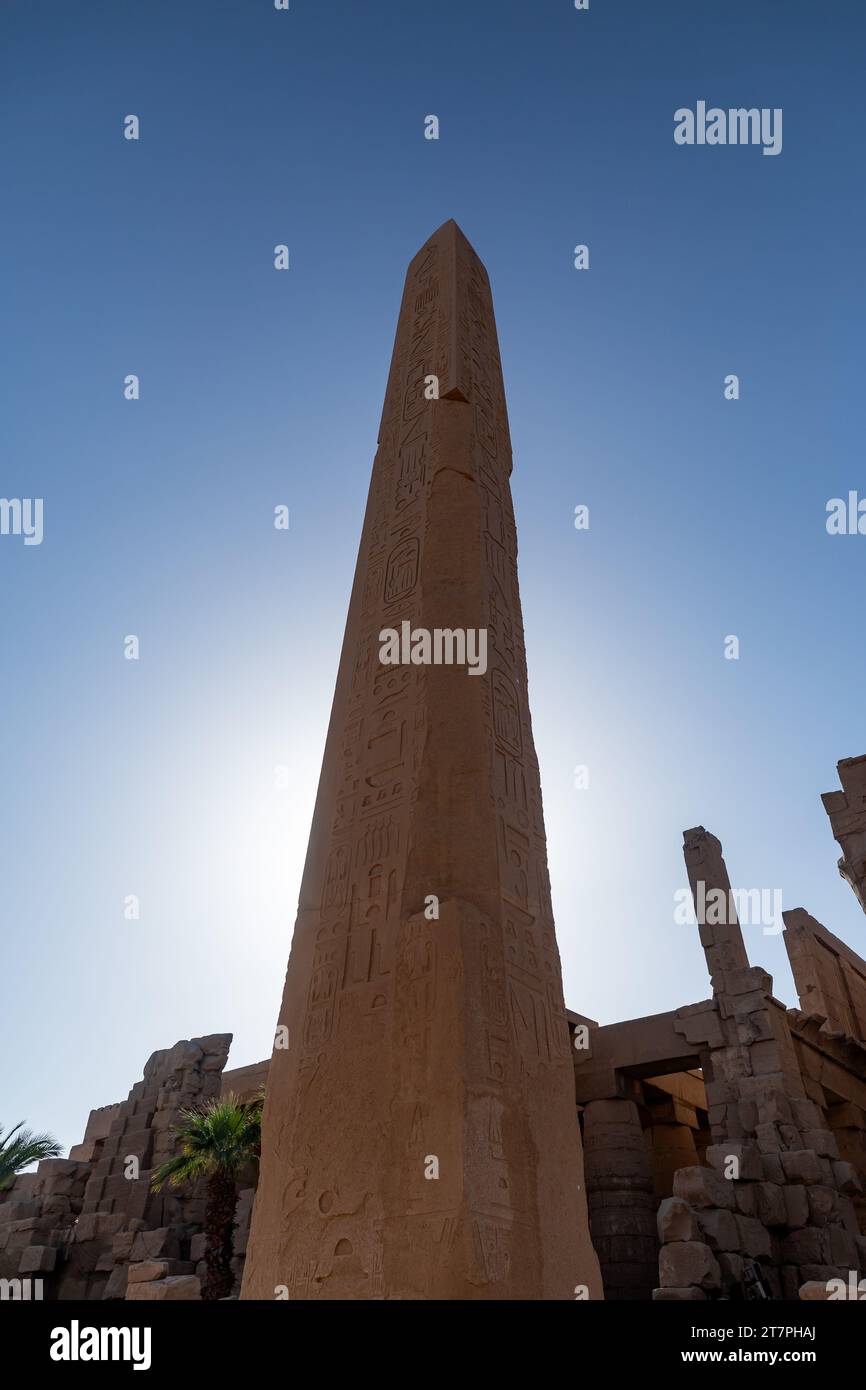 Giant obelisk in the ancient ruins of Karnak Temple complex in the ...