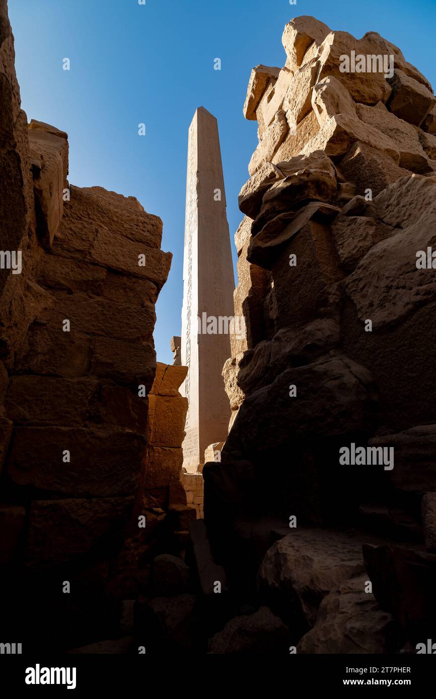 Giant obelisk in the ancient ruins of Karnak Temple complex in the ...