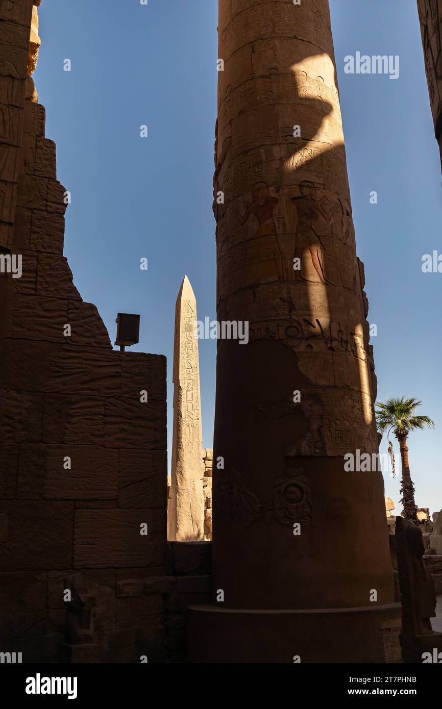 Giant obelisk in the ancient ruins of Karnak Temple complex in the ...