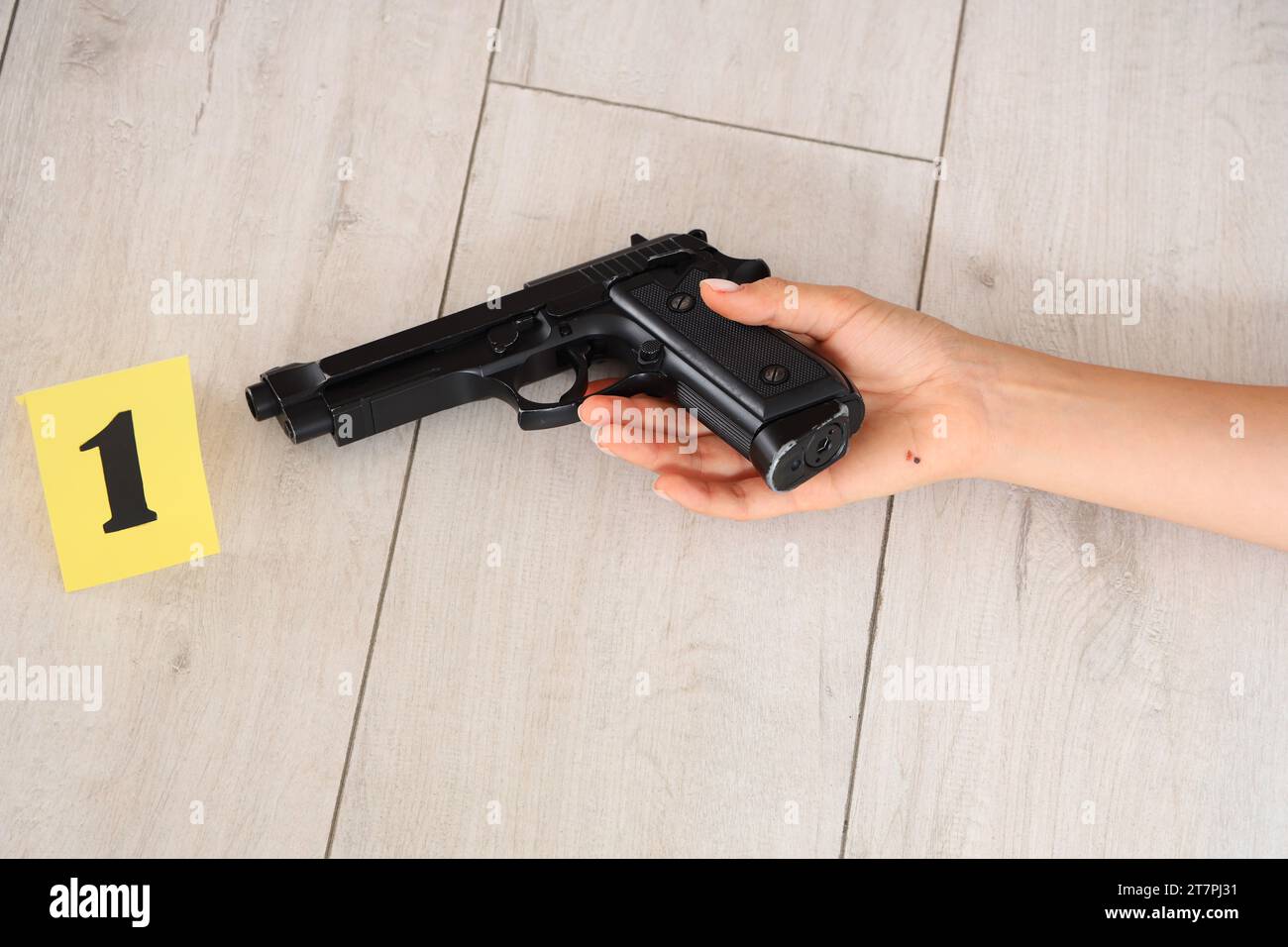 Dead body with gun at crime scene, closeup Stock Photo - Alamy