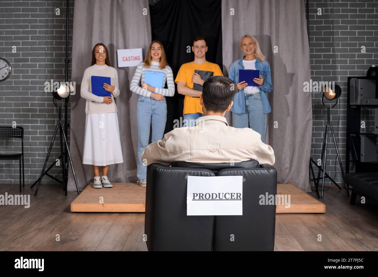 Actors casting with producer in audition room Stock Photo - Alamy