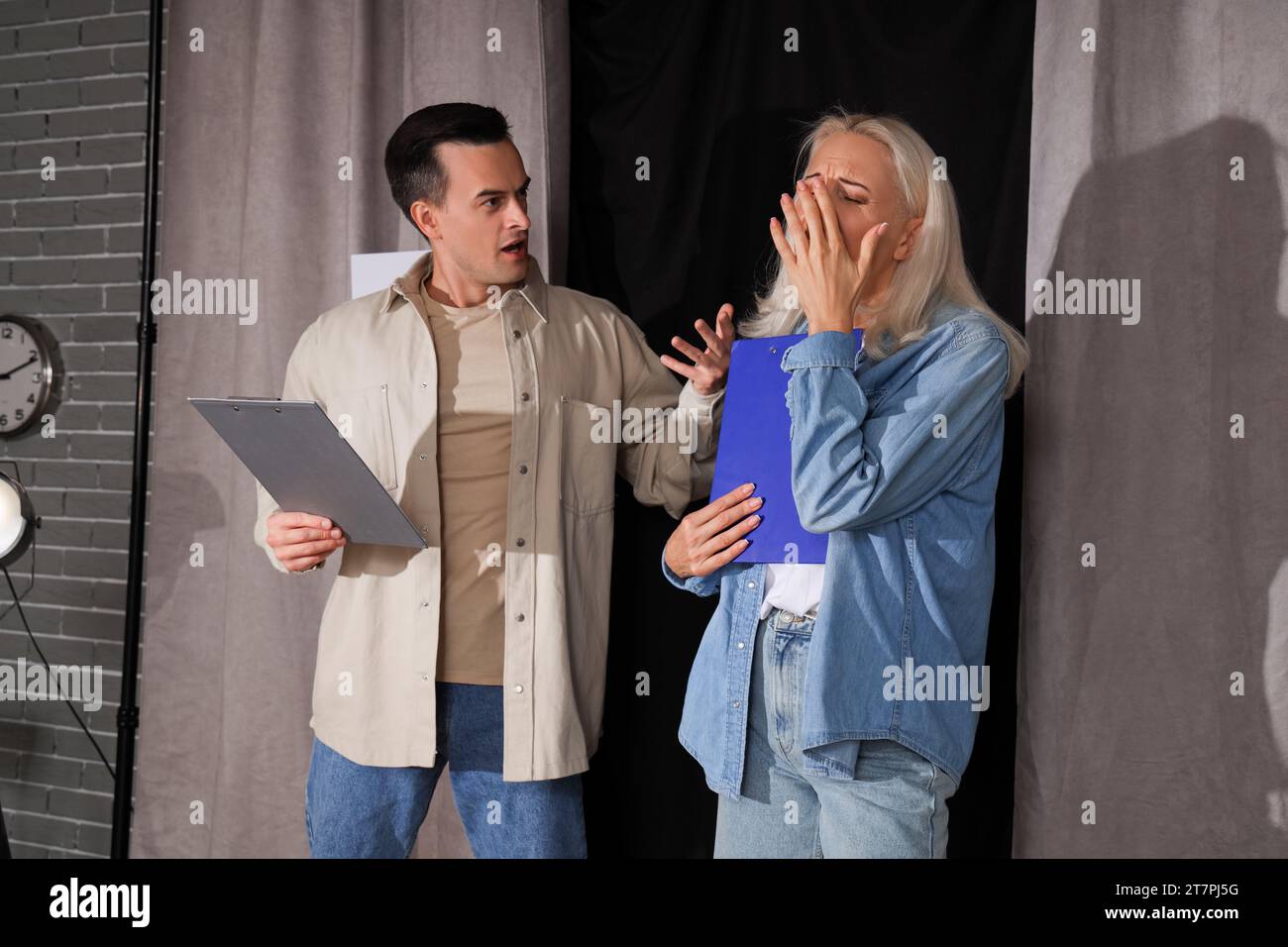 Actors casting on stage in audition room Stock Photo - Alamy