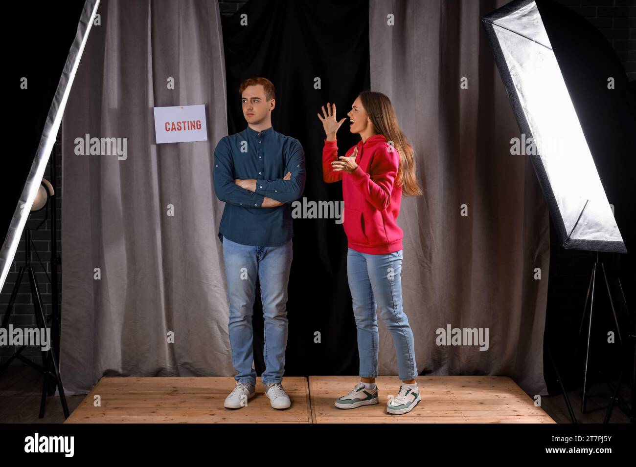 Actors casting on stage in audition room Stock Photo - Alamy