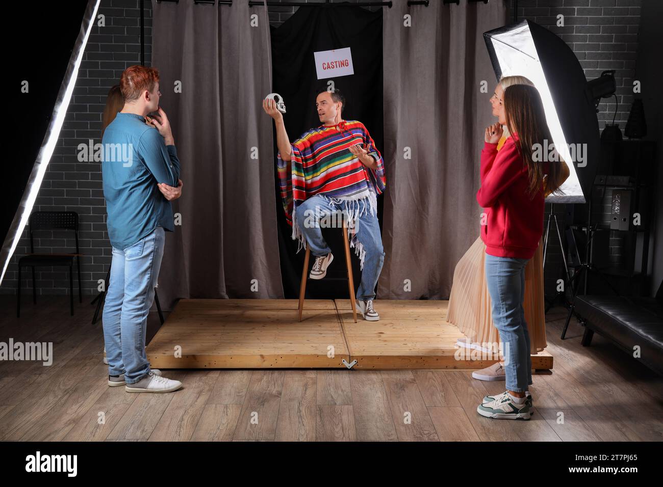Actors casting on stage in audition room Stock Photo - Alamy