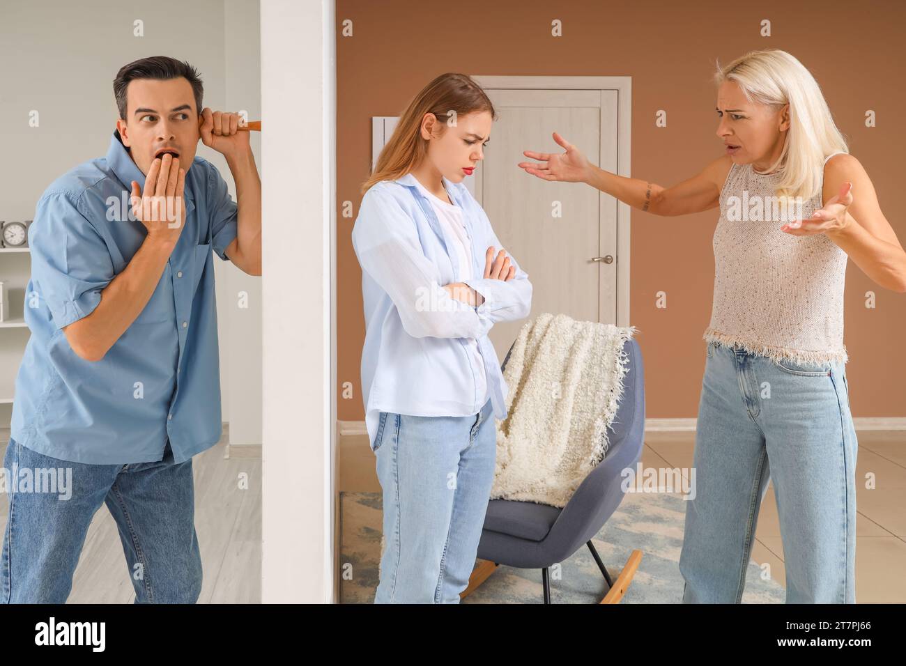 Eavesdropping man woman daughter hi-res stock photography and images ...
