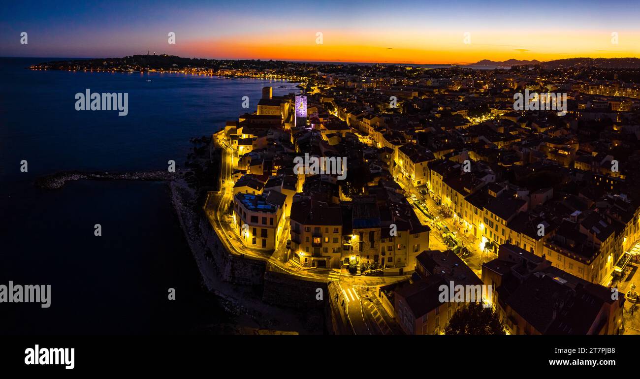 Sunset view of Antibes, a resort town between Cannes and Nice on the ...